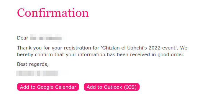 Calendar link in confirmation message
